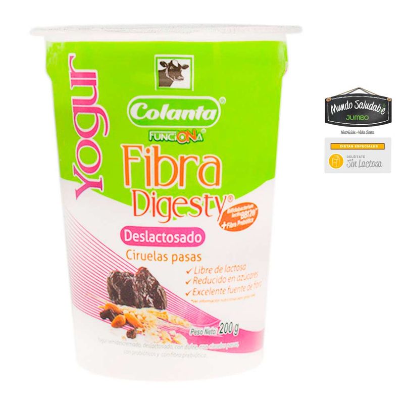 Yogurt Colanta Fibra Digesty ciruelas pasas x200g - Tiendas Jumbo