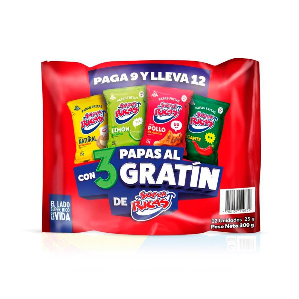 Papas Super Ricas surt x12und x25g c/u pague 9 lleve 12 - Tiendas Metro