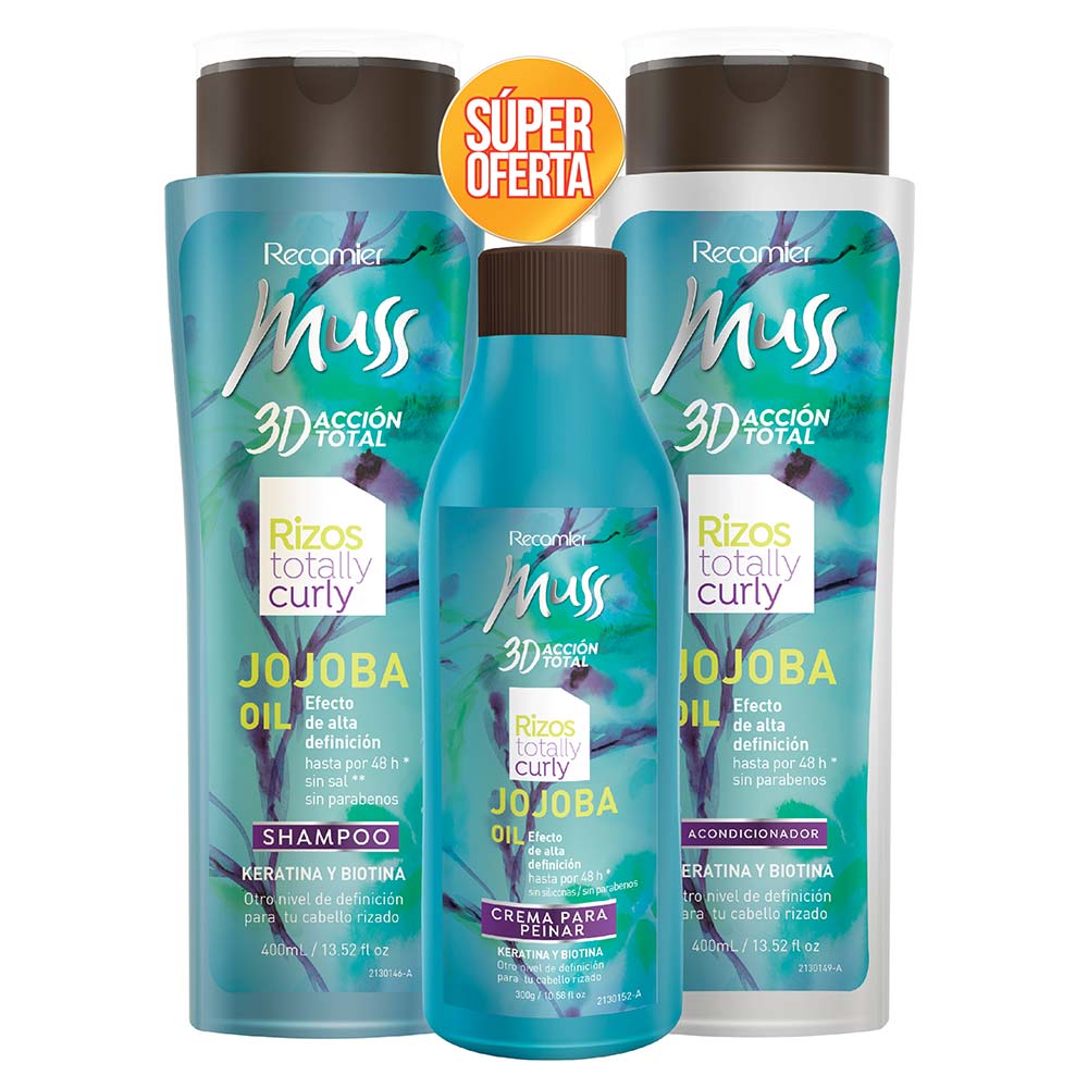 Shampoo muss rizos x400ml + acondicionador x400ml + crema x300ml ...
