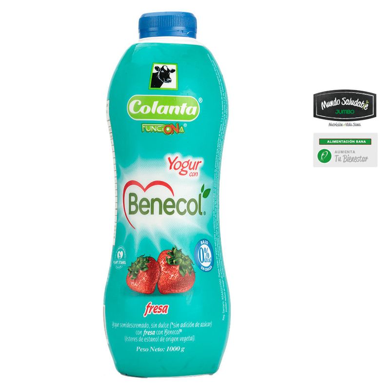 Yogurt Colanta Benecol fresa botella x1000g - Tiendas Metro