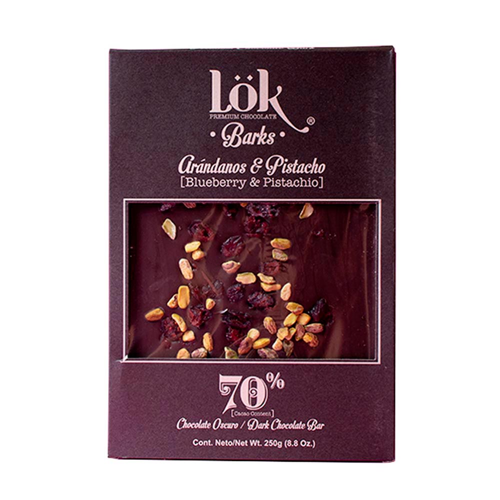 Chocolate Lok oscuro 70% arandanos y pistacho x250g - Tiendas Metro