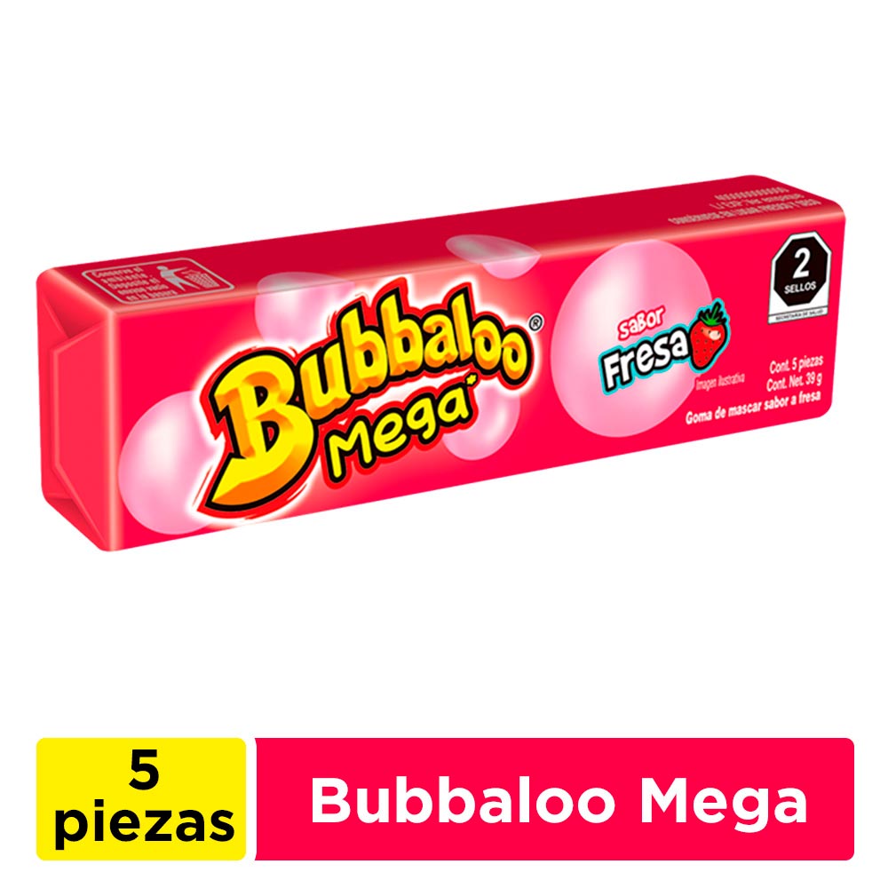 Chiclets Bubbaloo mega fresa x39g | Tiendas Metro