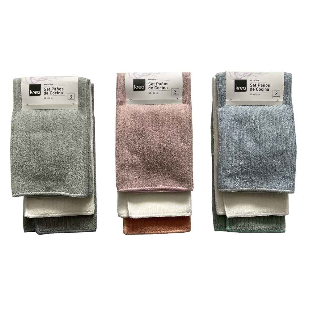 Set 3 paños microfibra color Krea | Tiendas Metro