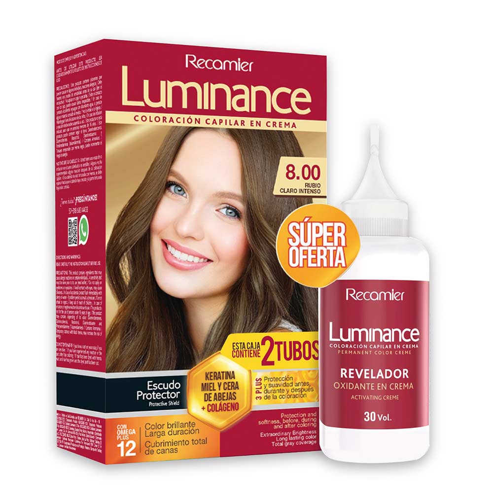Tinte Luminance kt 8.00 x2 tubos + revelador oxidante crema x30 ...