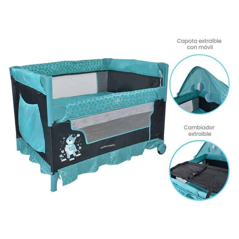 Corral Cuna Bebé Colecho Silver Azul Happy Baby - Tiendas Metro